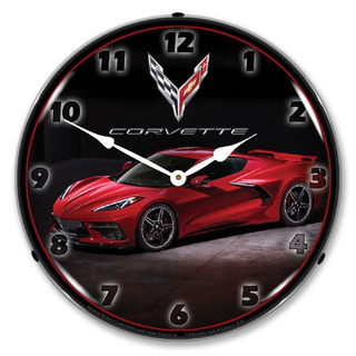 C8 Red Corvette LED Backlit Clock | Auto Gear Direct