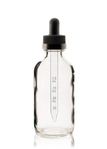 2 oz CLEAR Glass Bottle w/ Black Child Resistant Calibrated Glass Dropper