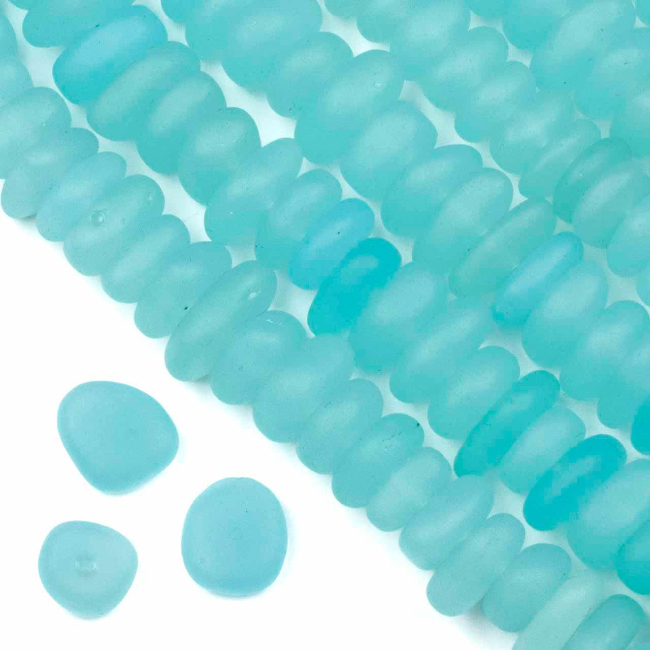 Matte Glass, Sea Glass Style Large 12-15mm and 4-8mm Thick Faded Blue ...