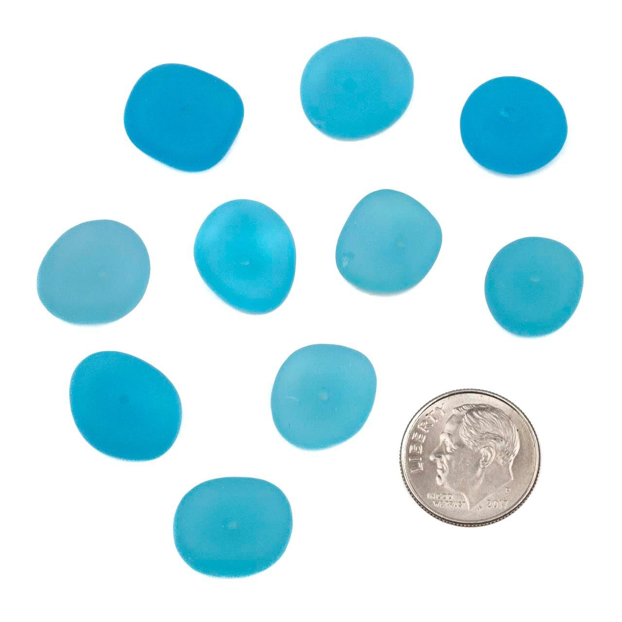 Matte Glass, Sea Glass Style Large 12-15mm and 4-8mm Thick Faded Blue ...