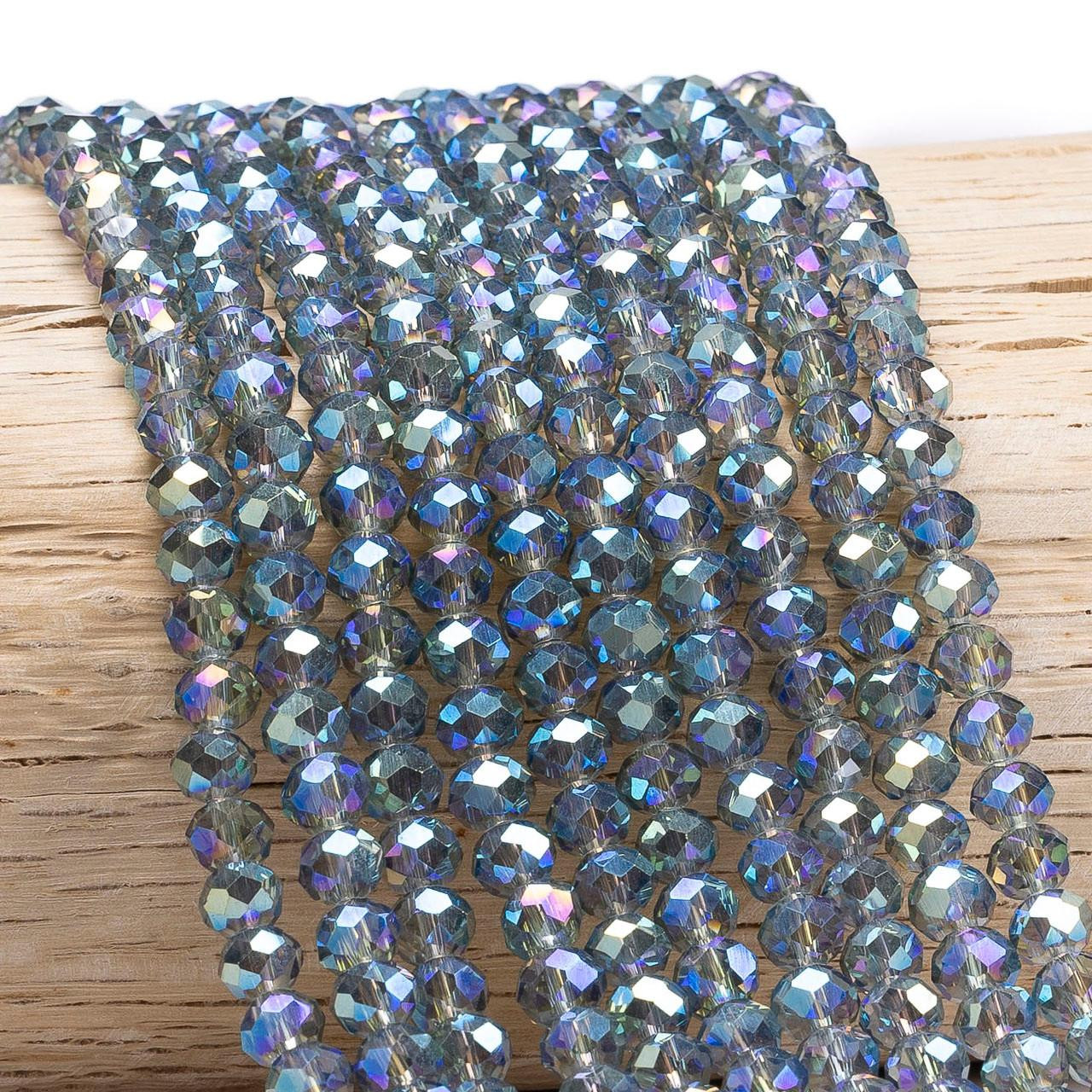 Crystal 5x6mm Blue Green Waterfall Faceted Rondelle Beads with AB ...