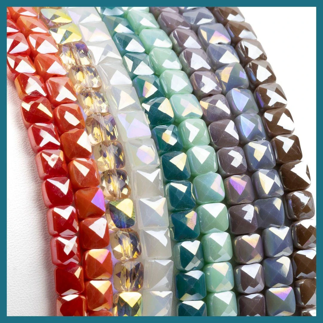 Crystal 6mm Faceted Square Beads - 8 inch strand