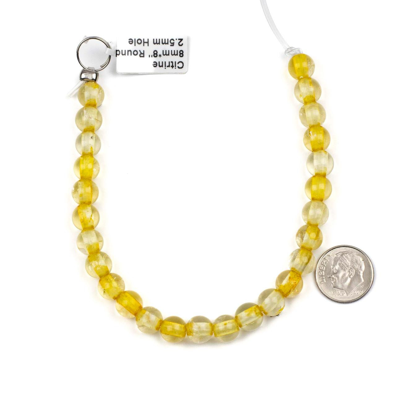 Large Hole Citrine 8mm Round Beads with a 2.5mm Drilled Hole approx. 8 inch strand