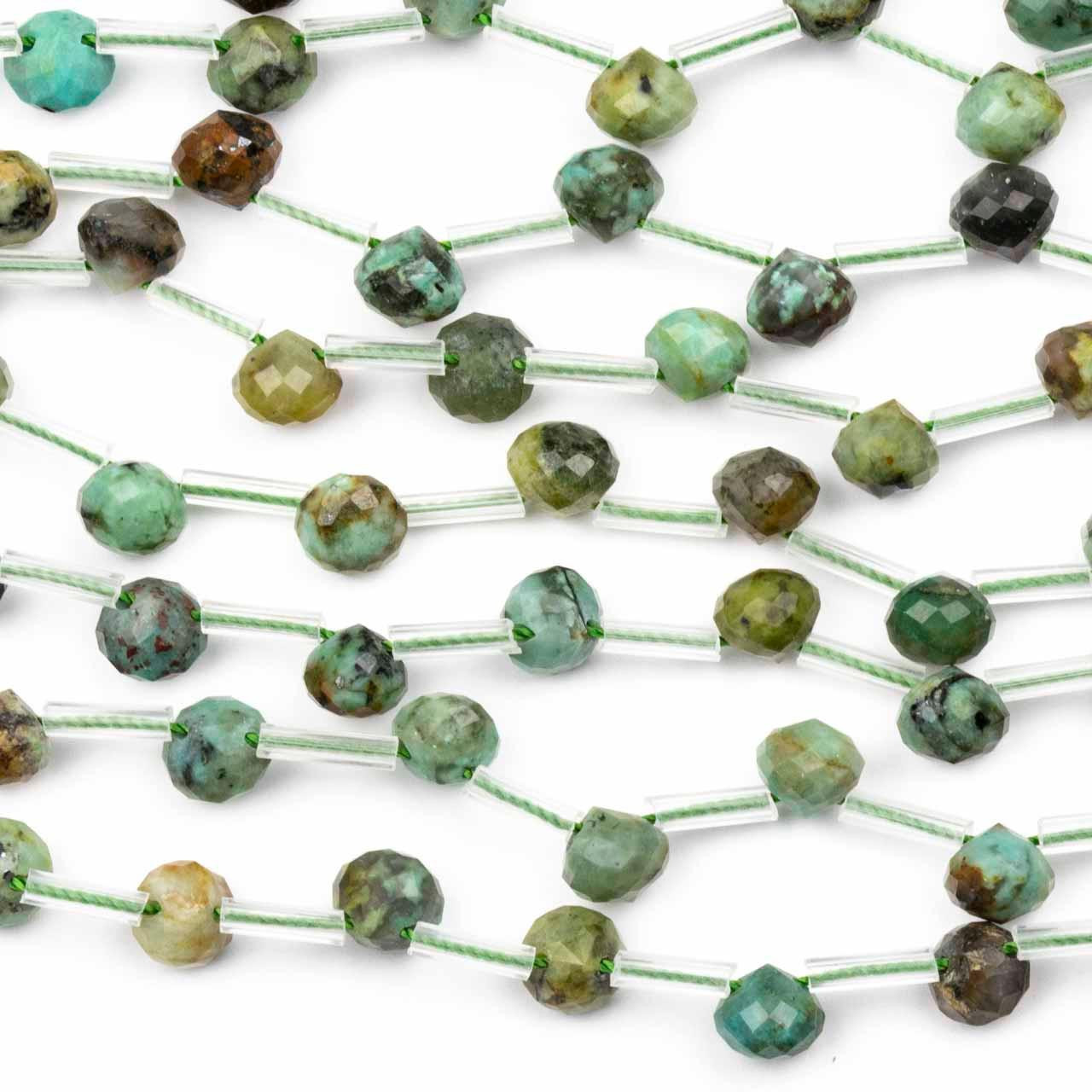 African Turquoise 6mm Top Drilled Faceted Rounded Teardrop Briolette Beads 8 inch strand