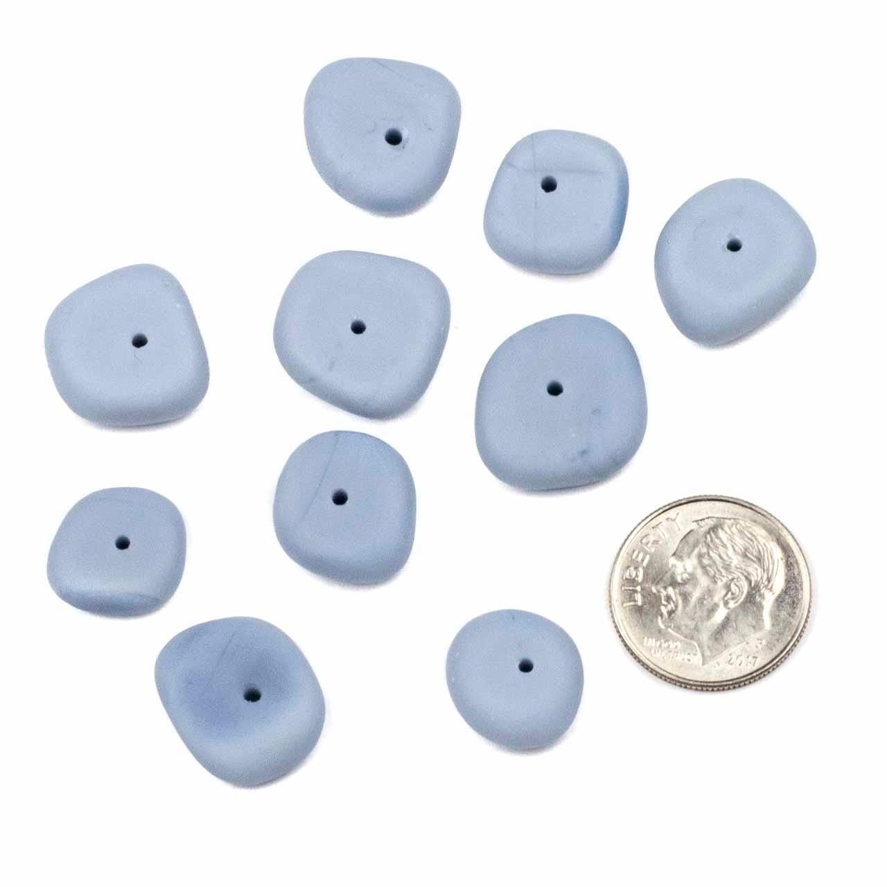 Matte Glass, Sea Glass Style Large 12-15mm and 4-8mm Thick Faded Blue ...