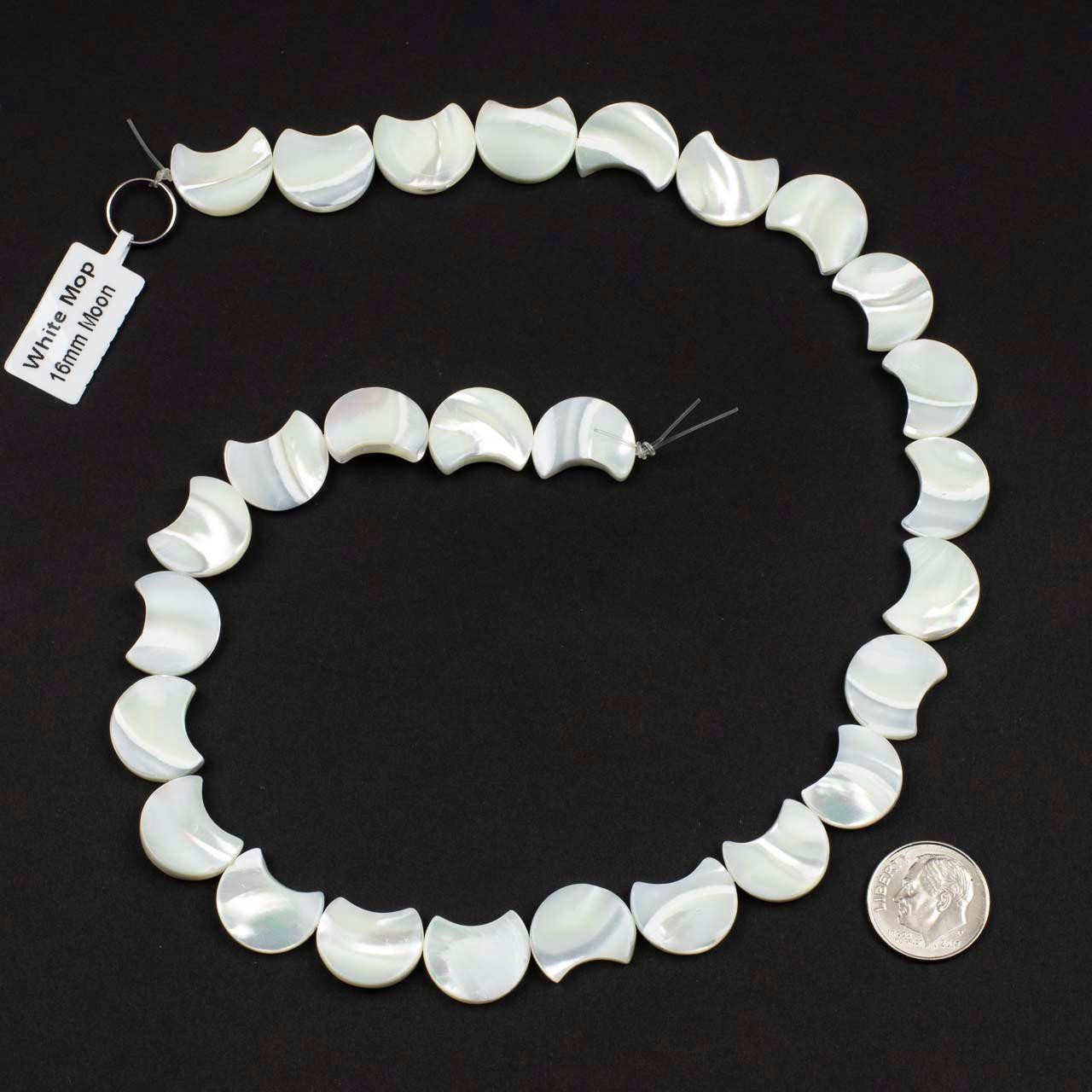 Mother of Pearl 12x15mm White Crescent Moon Beads - 15 inch strand