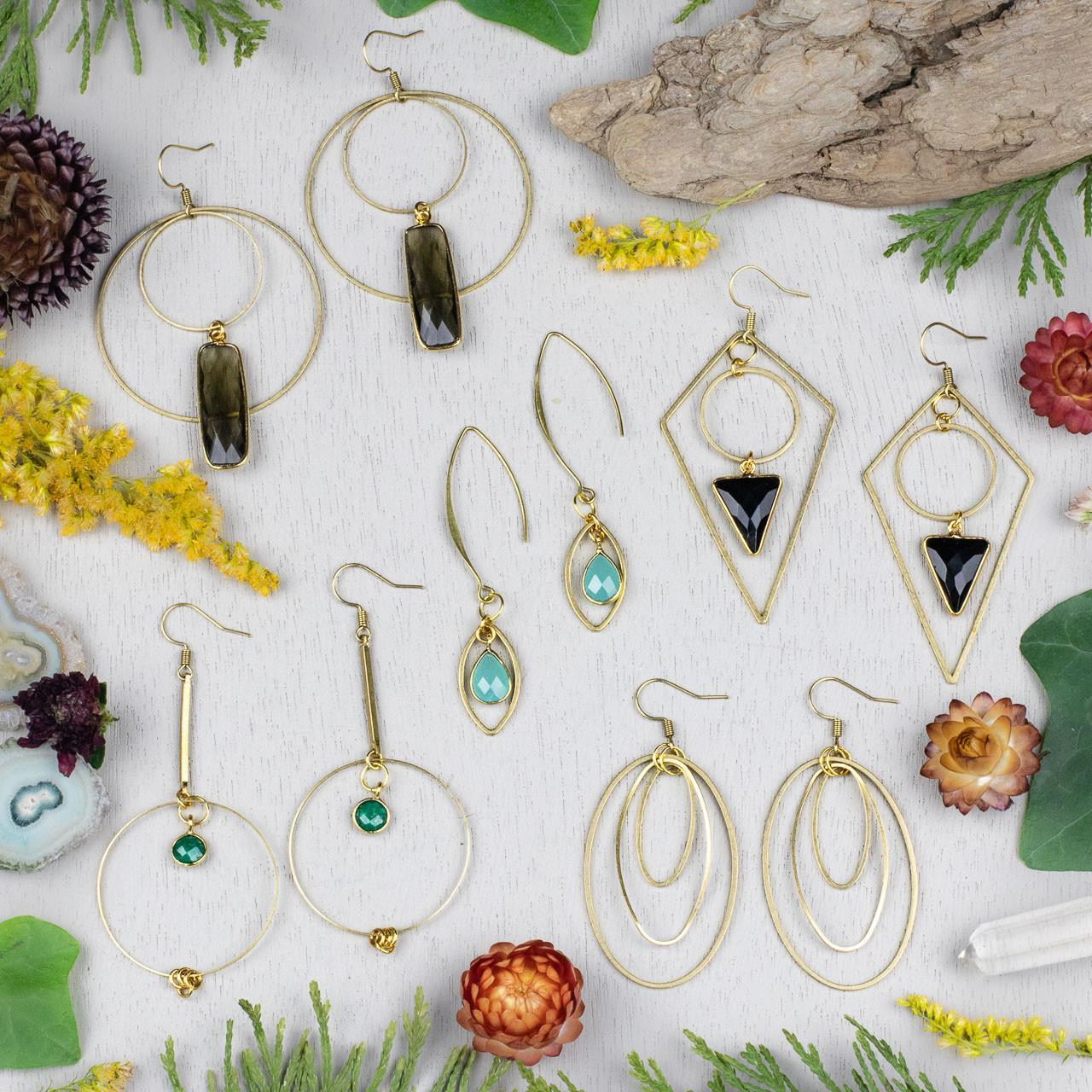 Raw Brass Components and Gemstone Drop Earring Kit - ekit-011
