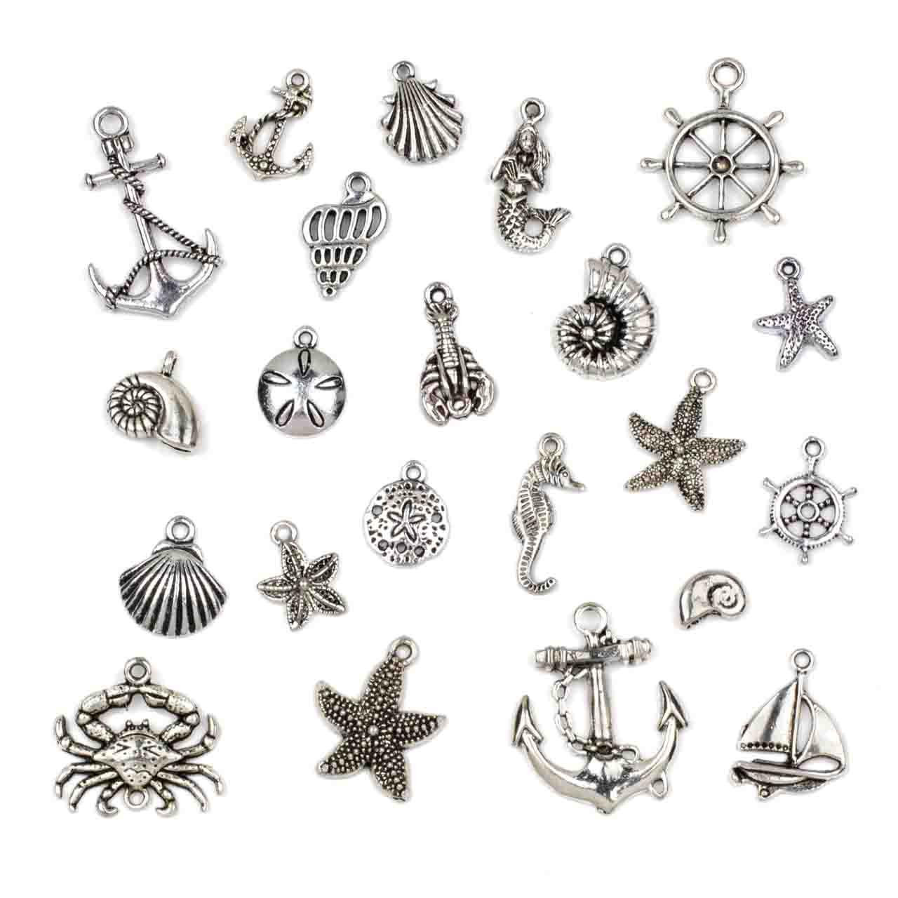 An Assorted Mix of 25 Silver Ocean and Sea Life Themed Charms