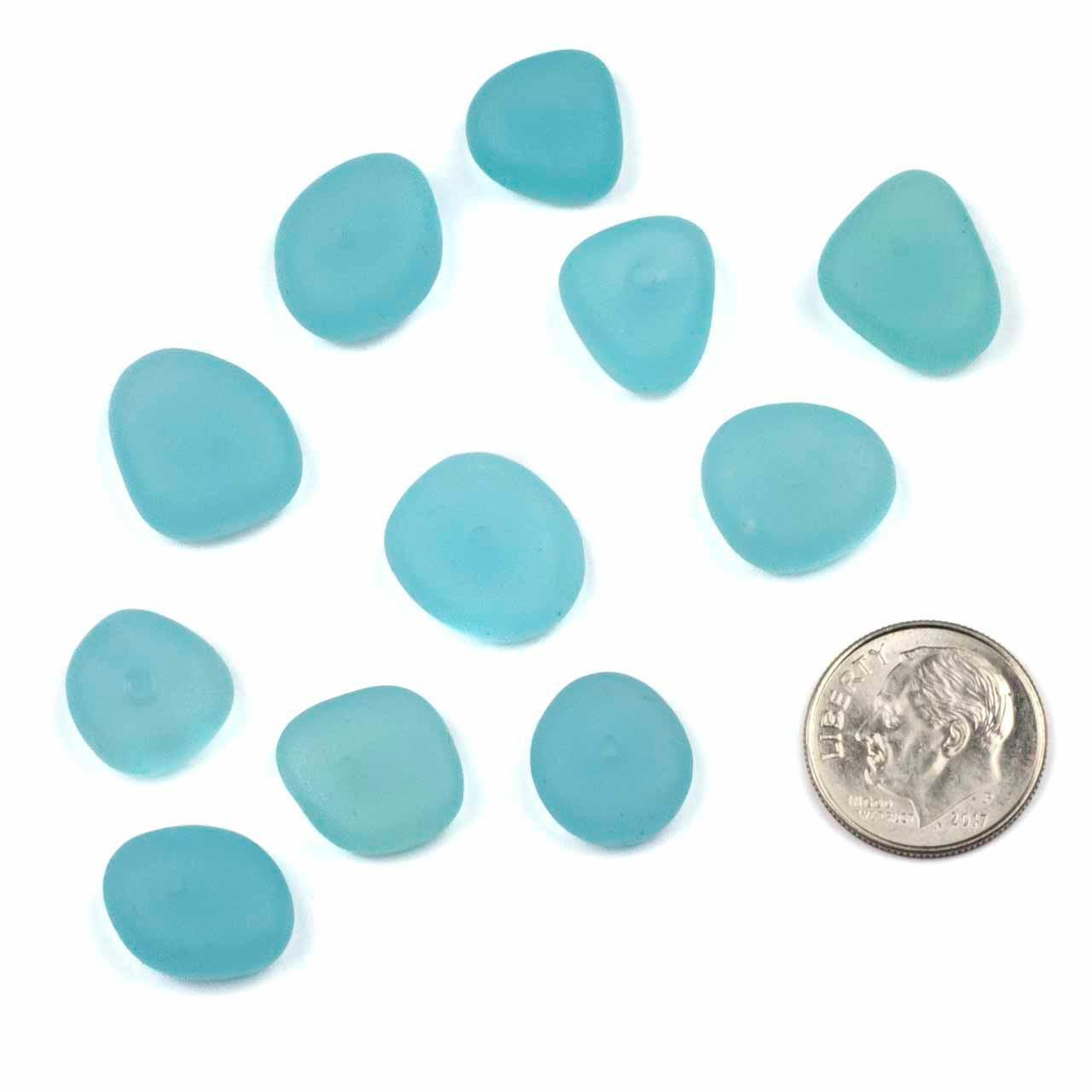 Matte Glass, Sea Glass Style Large 12-15mm and 4-8mm Thick Faded Blue ...