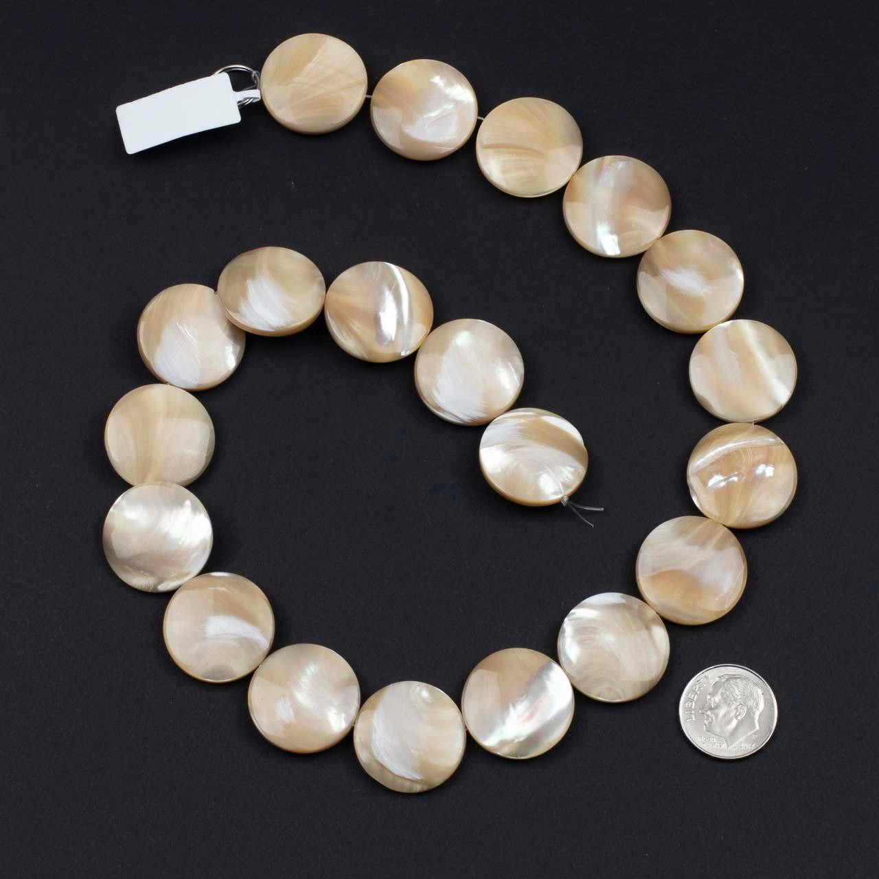 Mother of Pearl 20mm White Coin Beads - 15 inch strand