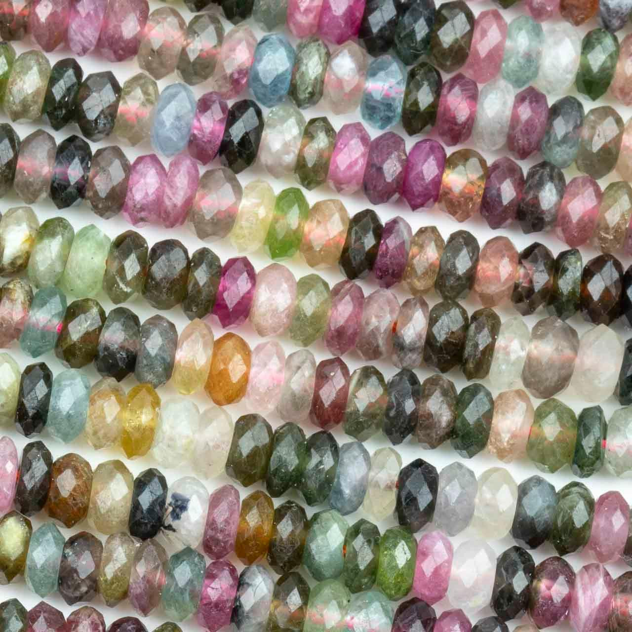 Rainbow Tourmaline 2.5-3x5mm Faceted Rondelle Beads - 8 inch strand