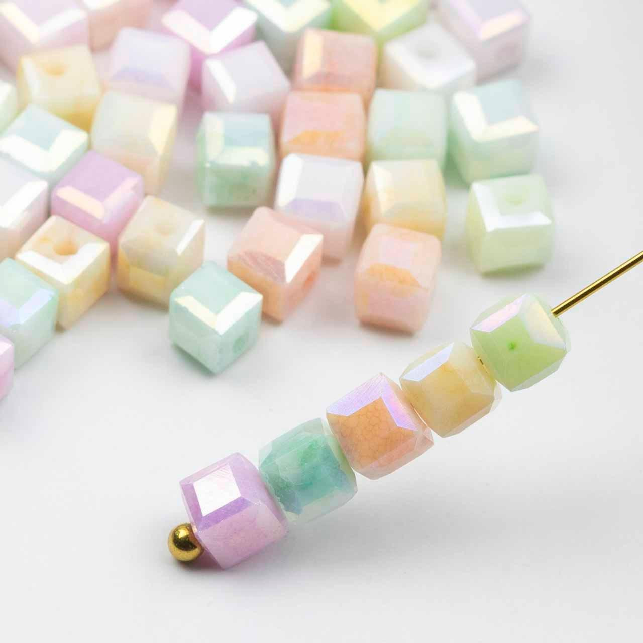 Crystal Beads - approx. 4mm Opaque Faceted Cubes - Cherry Tree Beads