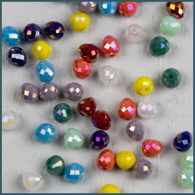 Crystal Beads - 8x10mm Faceted Rounded Teardrop, Aqua Blue with an AB ...