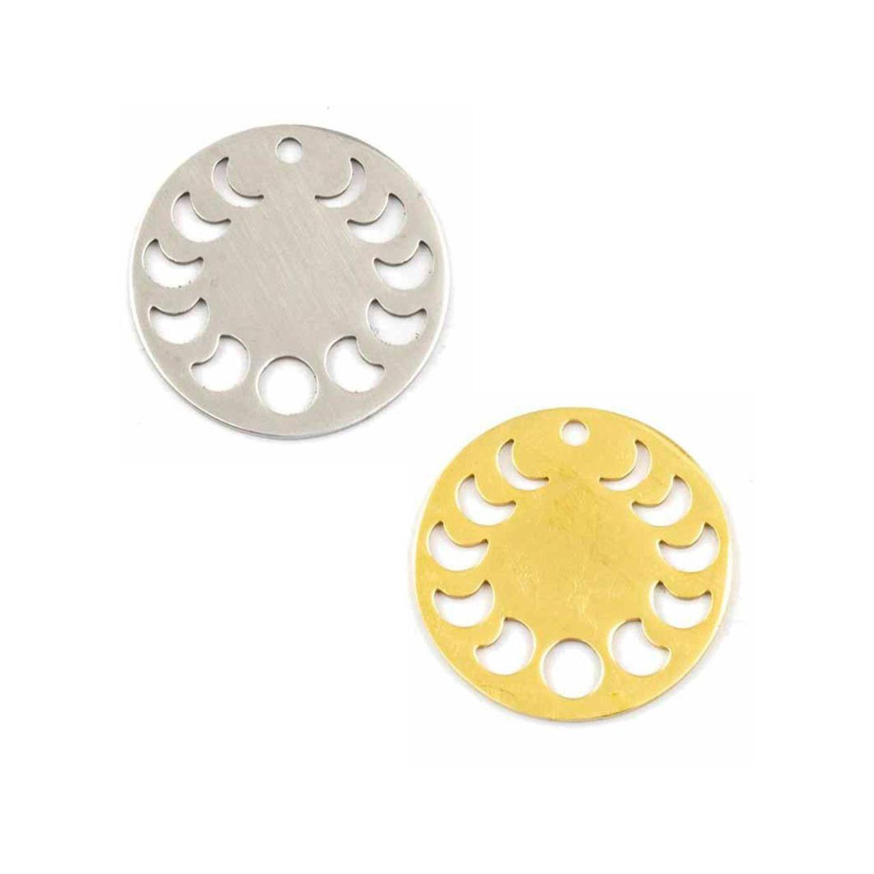 304 Stainless Steel 23mm Coin Components with Moon Phase - 2 per bag