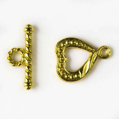 Gold Colored "Pewter" (zinc-based alloy) 13x16mm Heart Toggle with a ...