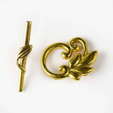 Gold Colored "Pewter" (zinc-based alloy) 19x24mm Leaf Toggle with a ...
