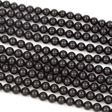 Jet 6mm Round Beads - 15 inch strand