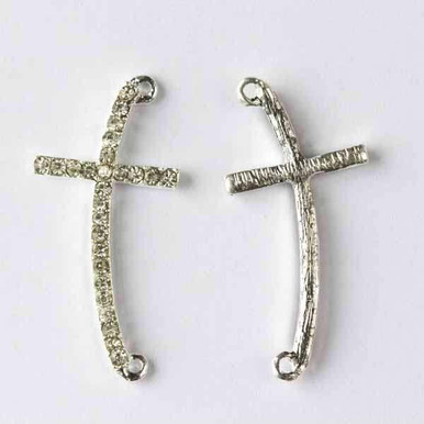 Pave 17x36mm Silver Curved Cross with Crystals