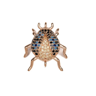 Rose Gold Plated Brass Pave 18x20mm Beetle Bug Link with Blue, Jet, and ...
