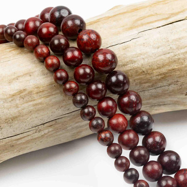Ebony Wood Red Round Beads - 15.5 inch strand