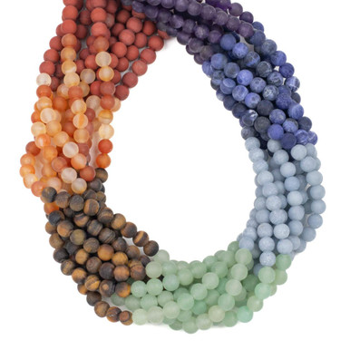 Matte Chakra 6mm Round Gemstone Artisan Strand - 14 inch strand