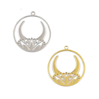 304 Stainless Steel 29x32mm Crescent Moon & Lotus Component - 2 per bag