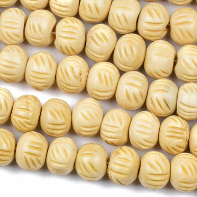 Bone 10x14mm Natural Rondelle Beads with Carved Vertical and Diagonal ...