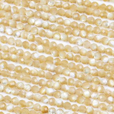 Mother of Pearl 4mm Tan Faceted Round Beads - 15 inch strand