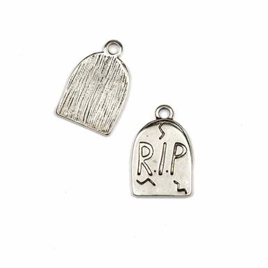 Silver "Pewter" (zinc-based alloy) 15x22mm RIP Tombstone Charm - 4 per bag