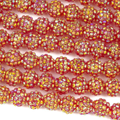Resin Pave 13mm Raspberry Pink Round Beads with Acrylic Crystals - 9 ...