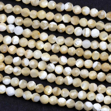 Mother of Pearl 3mm Tan Faceted Round Beads - 15 inch strand