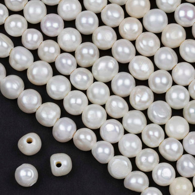 Large Hole Fresh Water Pearl 10-11mm White Irregular Potato Beads with ...