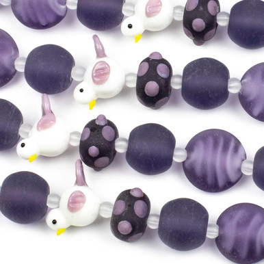 Handmade Lampwork Glass Nature Collection - Lilac Purple and White Bird ...