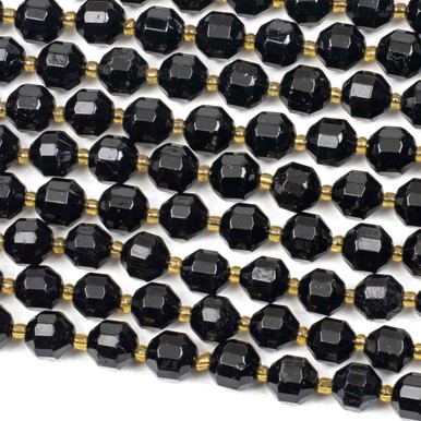 Black Tourmaline 9mm Faceted Prism Beads - 16 inch strand