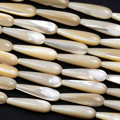 Mother of Pearl 6x20mm Tan Rounded Teardrop Beads - 16 inch strand