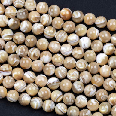 Mother of Pearl 8mm Tan Round Beads - 16 inch strand