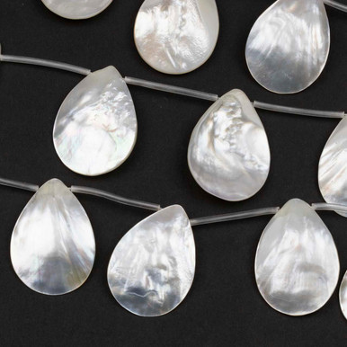 White Pinctada Maxima Shell 25x35mm Top Side Drilled Beads - 15 inch strand