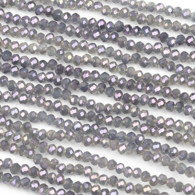 Crystal approx. 2x2mm Opaque Ash Gray Faceted Rondelle Beads with an AB ...