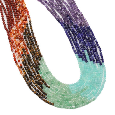 Chakra 3mm Faceted Round Gemstone Artisan Strand - 15.5 inch strand