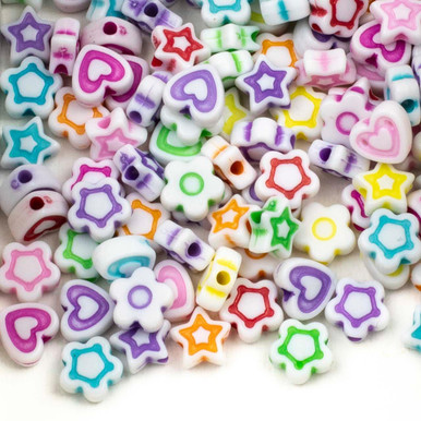 Letter Beads - 8-9mm Acrylic Heart, Star, & Flower Shaped Beads Double ...