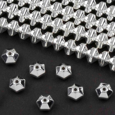 Synthetic Hematite Electroplated Silver 4x6mm 6-Sided Saucer Beads - 16 ...