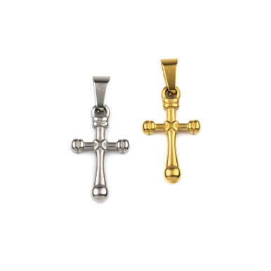 Stainless Steel Pendant - 13x23mm Traditional Cross, 4x8.5mm Pinch Bail ...