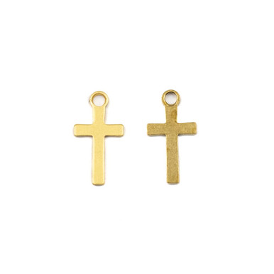 Brass 8x15.5mm Cross Charm Components - 6 per bag - CG03399