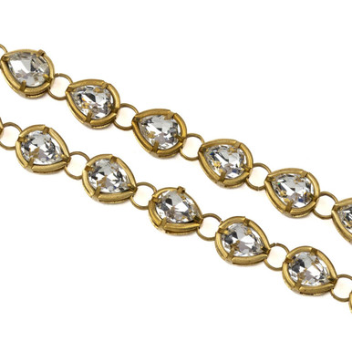 Raw Brass Glass Chain - 8x10mm Teardrop Links with Clear Cubic Zirconia ...