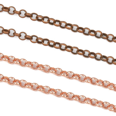 Copper Plated Brass Rolo Chain - Soldered 3mm Round Links, 2 meters