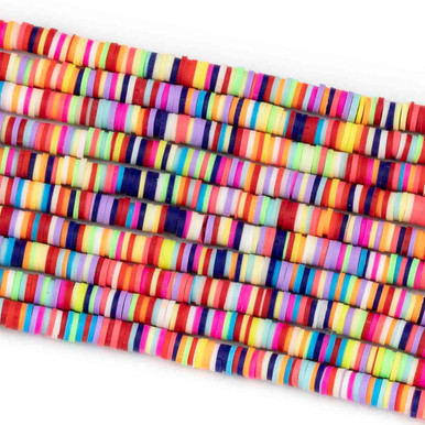 Polymer Clay 1x6mm Heishi Beads - Neon Carnival Mix #EF44, 16 inch strand