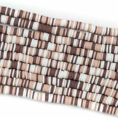 Polymer Clay 1x6mm Heishi Beads - Mocha Mousse Mix #EF58, 16 inch strand