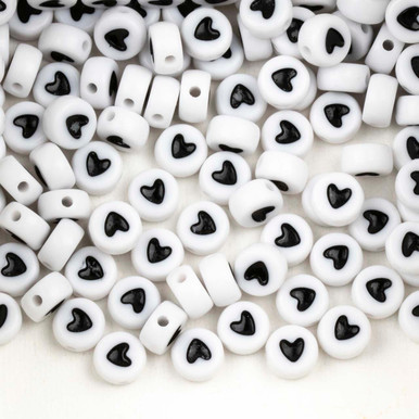 Heart Beads - 7mm Acrylic Coin Beads Double-sided Flat Round, Black ...
