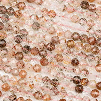 Copper Rutilated Quartz 4mm Faceted Round Beads - 15 inch strand