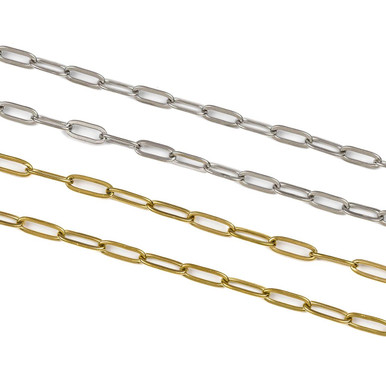 304 Stainless Steel Paper Clip Chain - Soldered 3.5x8mm Flat Oval Links